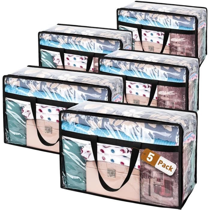 Wsryx Lot de 5 grands sacs de rangement transparents pour vêtements ...
