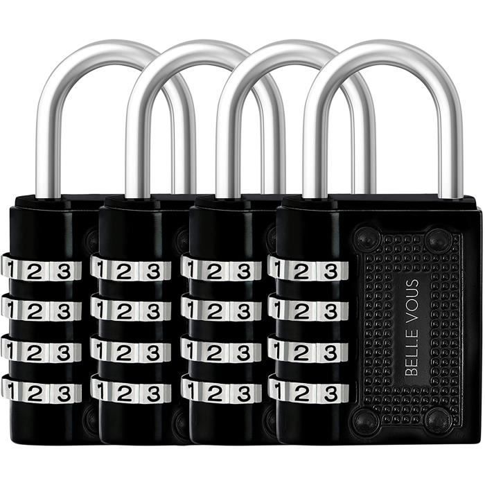 Belle Vous Cadenas Code 4 Chiffres Noir (Lot de 4) - 4,8 x 4 x 1,6 cm ...