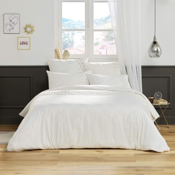 Parure de lit brodée plis religieuses blanc 200x200 cm - Blanc - Terre ...