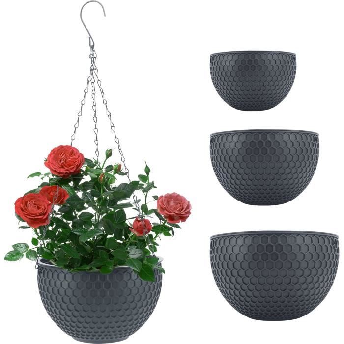 Lot De 3 Pots De Fleurs Suspendus En Plastique De 20 Cm - Pot De Fleurs ...