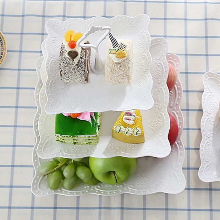 Plateau de service en plastique blanc à 3 niveaux Support à gteau à ...