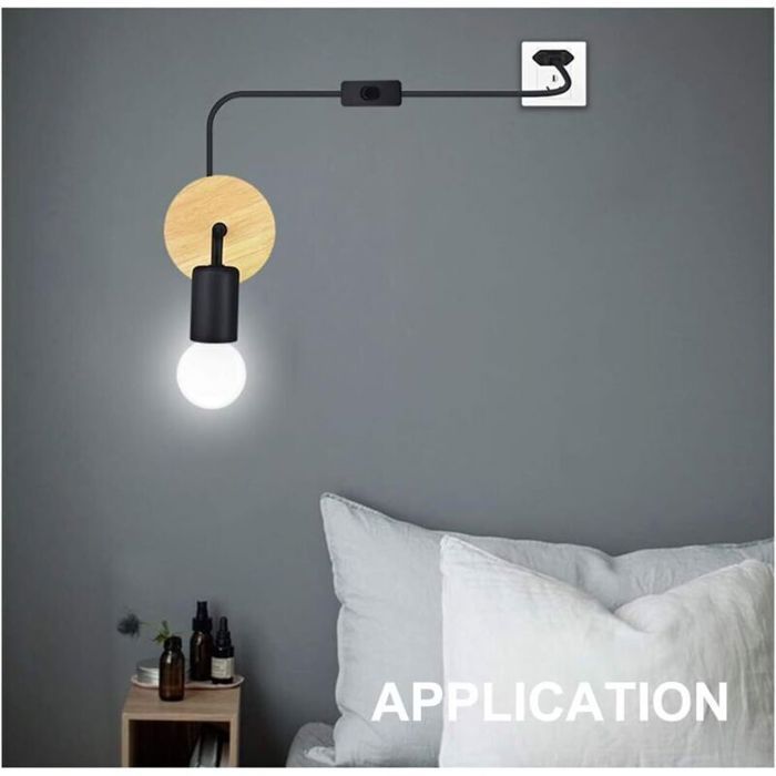Applique murale industrielle – Luminaire en bois et métal avec tête ...