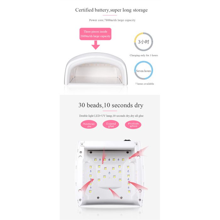 Lampe à ongles UV LED sans fil - RNCYN - 66W - Batterie longue durée ...