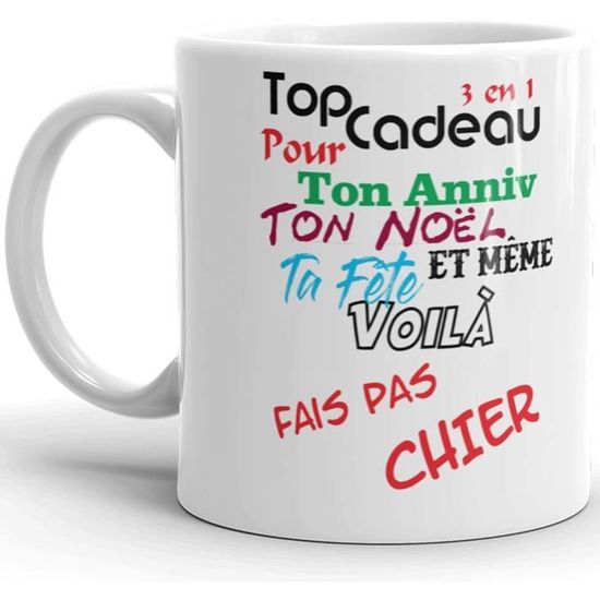Mug Humour Cadeau Anniversaire Noël Fête 3 En 1 Fais Pas Chier Tasse Céramique Qualité Idée ...
