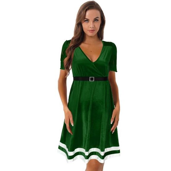 Freebily Femme Robe Mère Noël Père Déguisement Lutin Elfe Robe De
