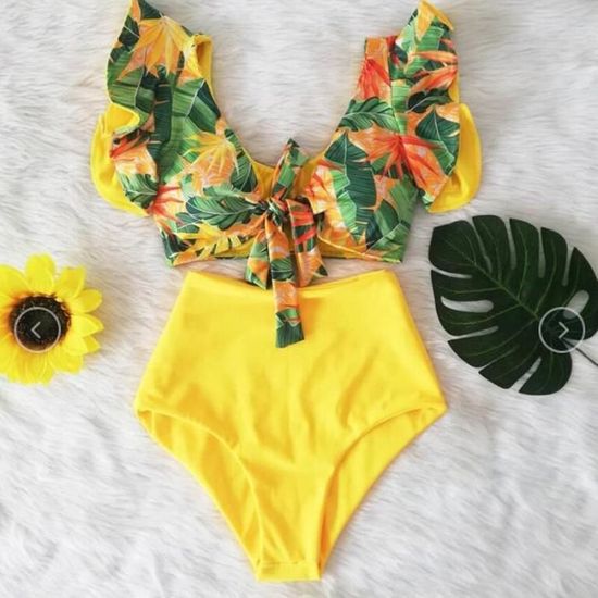 MAILLOT DE BAIN SEXY Maillot de bain deux pièces à volants taille haute ...