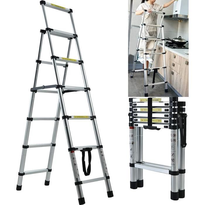 Escabeau télescopique à 6 marches en aluminium ultra résistant capacité ...