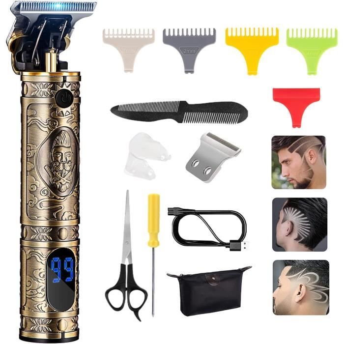 Tondeuse à cheveux professionnelle sans fil pour homme avec lame en T rechargeable (doré) [555 ...