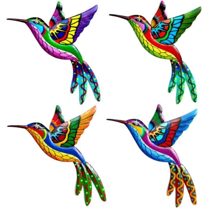 Lot De 4 Statues De Jardin En Métal Colibri - Sculpture Murale En Fer ...