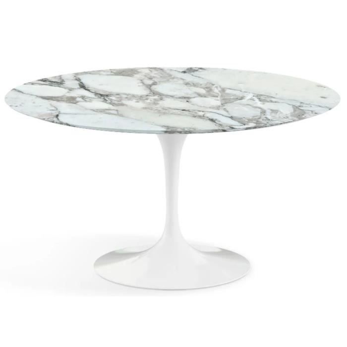 Table tulipe ronde 160 cm marbre Arabescato pied blanc brillant ...