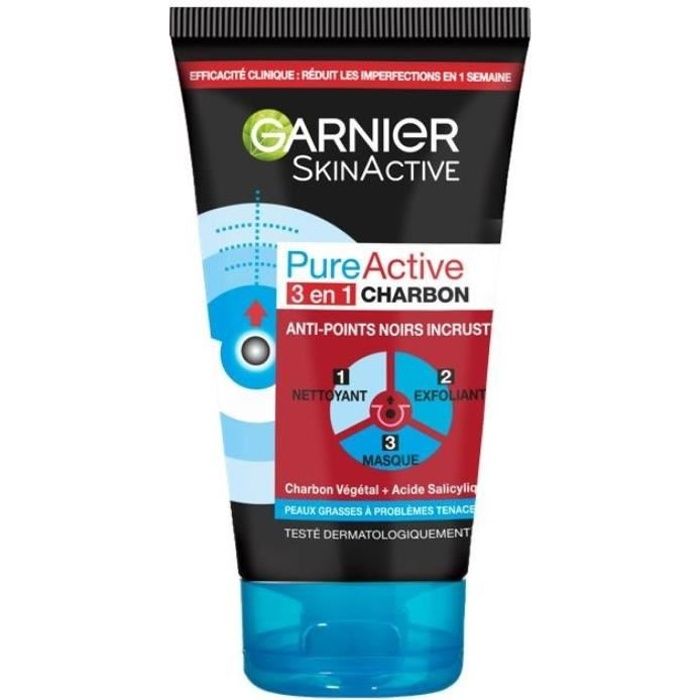 Charbon 3 en 1 GARNIER PureActive Anti-Points Noirs - 150 ml ...