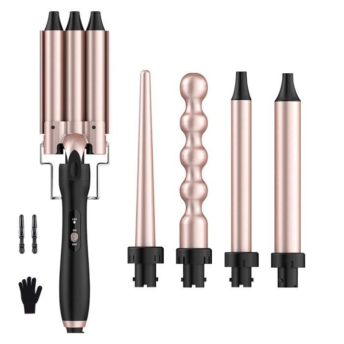 Fer à Boucler 5 en 1 en Céramique JETLIFETECH - Chauffage Rapide, Anti-Brûlure, Cadeaux - Rose ...