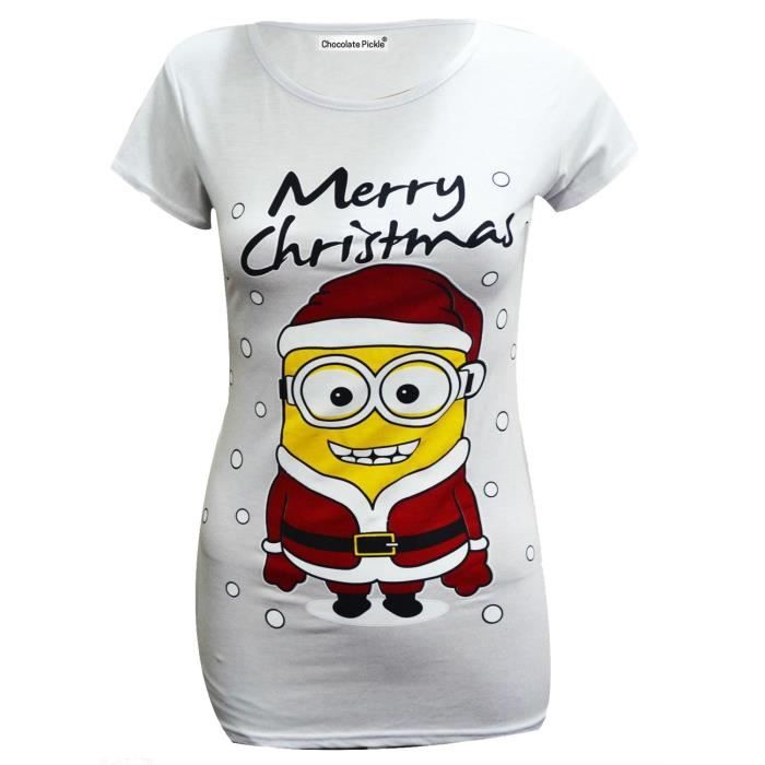 Noël Xmas dames T-shirt Minion Olaf Rudolph Sno... Minion White ...