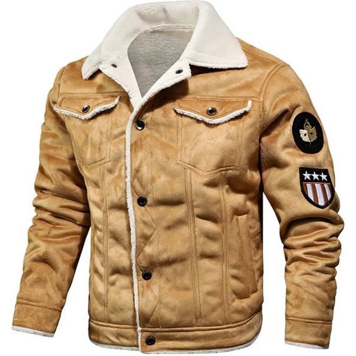 Veste Homme Hiver Simili Cuir Doublé Polaire - INSFITY - Kaki - Coupe ...