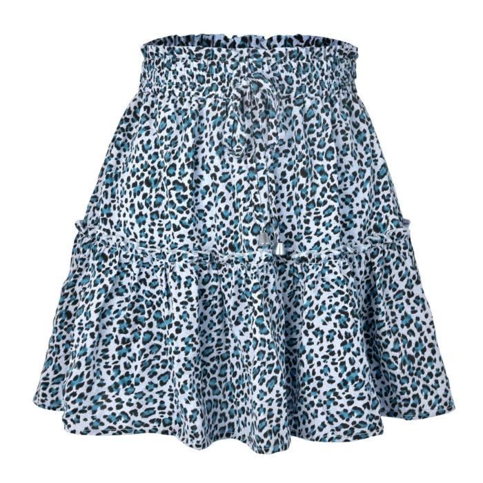 Bleu Floral A Ligne Mini Jupe Pour Femme - ete Taille Haute Jupe Courte ...