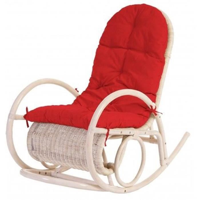 Rocking-chair en rotin coloris rouge - Dim : H 101 x L 58 x P 115 cm ...