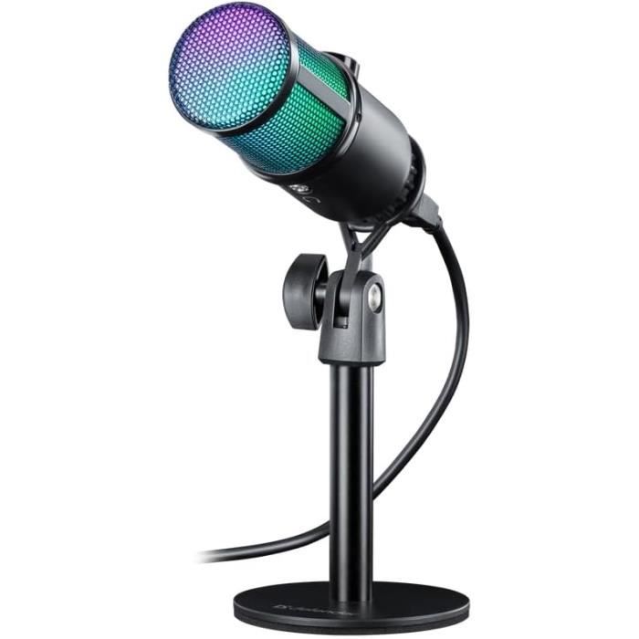 Defender® Microphone de jeu PC RVB avec support, pour streaming podcast ...