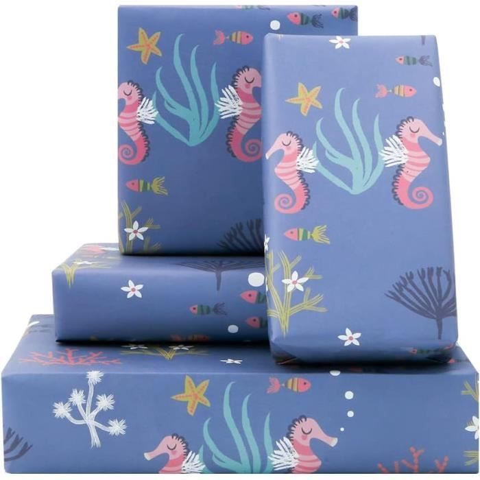 Lot de 4 feuilles de papier cadeau d'anniversaire sous la mer pour ...