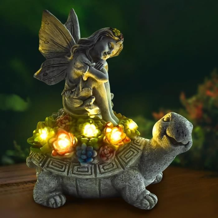 Hereneer Jardin Tortue Solaire Figurine, Statue de Tortue Extérieur, Statues de Jardin Exterieur ...