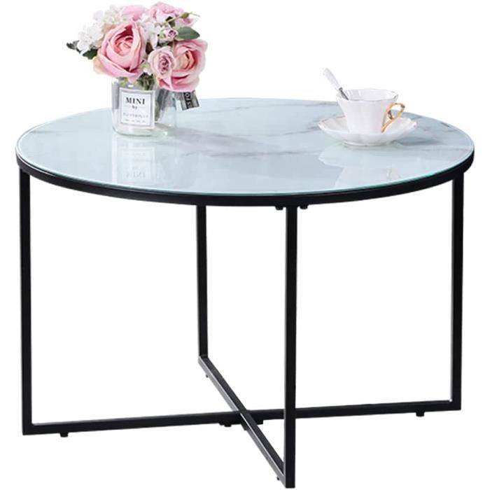 Table Basse Ronde en Verre - SSS - Blanc - Moderne - 70x45 cm ...