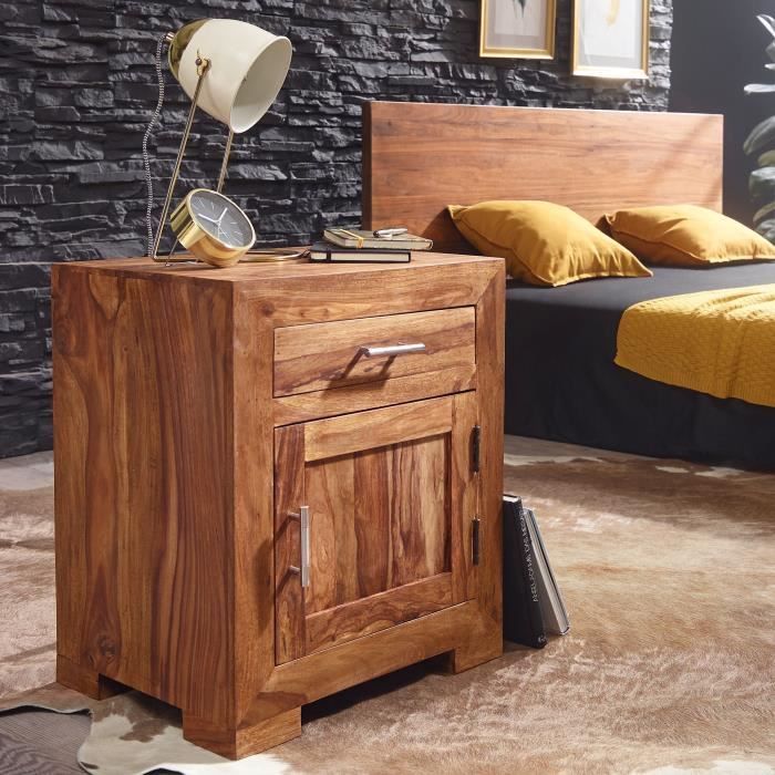 Table de chevet en bois massif - FINEBUY - Sheesham - 1 tiroir - 2 ...