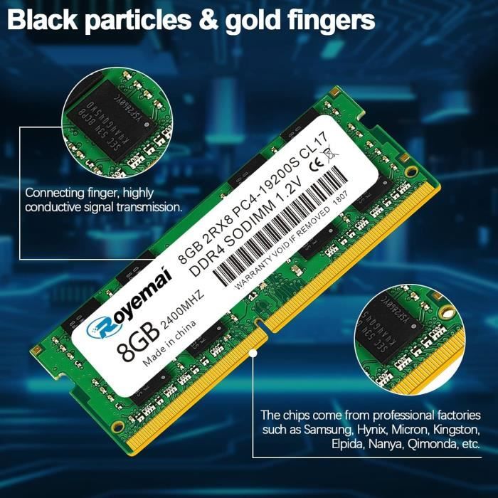 Mémoire Ram 8 Go Ddr4 Pc4-19200S 2400 Mhz 260 Broches Sodimm 1,2 V Cl17 ...