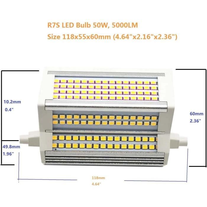 Ampoule Led R7S 50W Lumière Chaude Dimmable 3000K Double Extrémité J118 ...