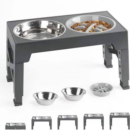Gamelles Surélevées de 5 Hauteurs Ajustables, Support avec Gamelle Anti ...