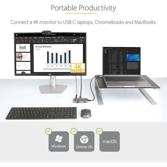 Startech.Com Adaptateur Multiport Usb-C - 4K 60Hz Hdmi Avec Hdr - Hub ...