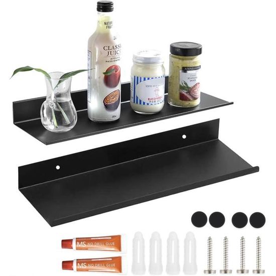 Tablette Flottante Noire 2 Pièces Métal Etagere Murale 30Cm De Long ...