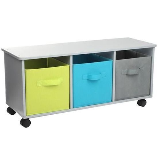Meuble sur roulette 3 tiroirs Gris vert et bleu - Cdiscount Maison