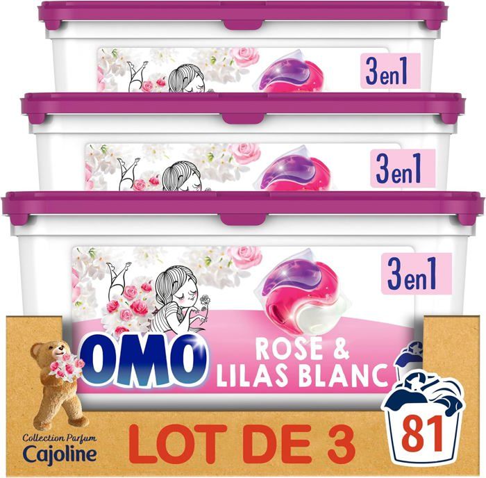 Lessive Capsules 3 en 1 Rose & Lilas Blanc Lot de 3x27 Pastilles (81 ...
