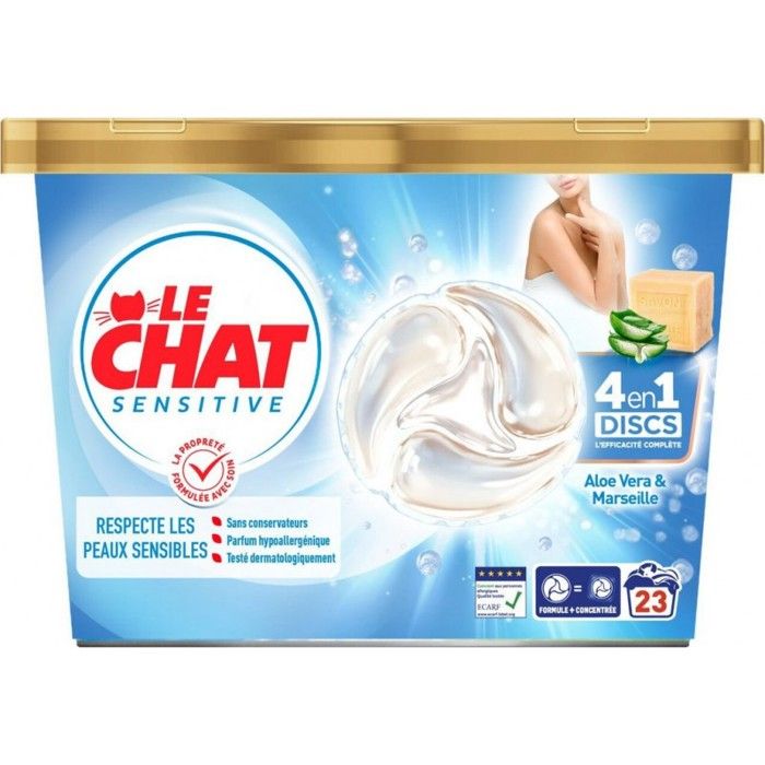 LE CHAT Capsules Lessive 4en1 Discs à l'Aloe Vera & Savon de Marseille ...
