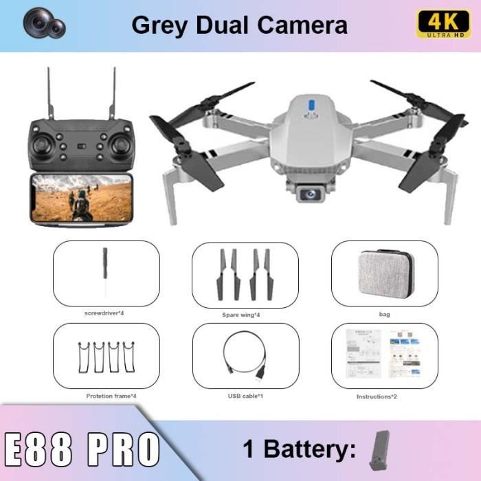 Gris-Dual C-4K-1B-KBDFA Drone E88 Pro avec caméra grand angle HD 4K ...