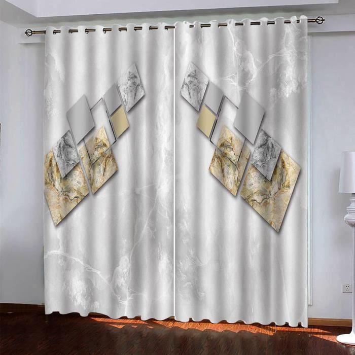 Rideau Occultant 3D Texture Géométrique Dorée Motif Rideaux Oeillets ...