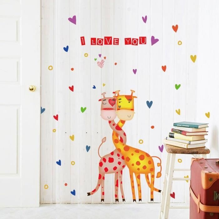 Dessin Animé Amour Cœur Mignonne Girafe Couple Amovible Stickers Muraux ...