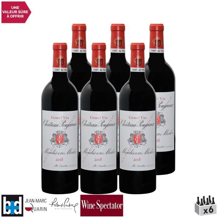 Château Poujeaux Rouge 2018 - Lot de 6x75cl - Vin Rouge de Bordeaux ...