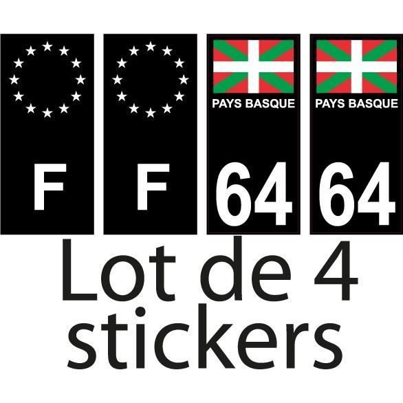 64 Pays Basque drapeau fond noir lot de 4 sticker - F europe ...