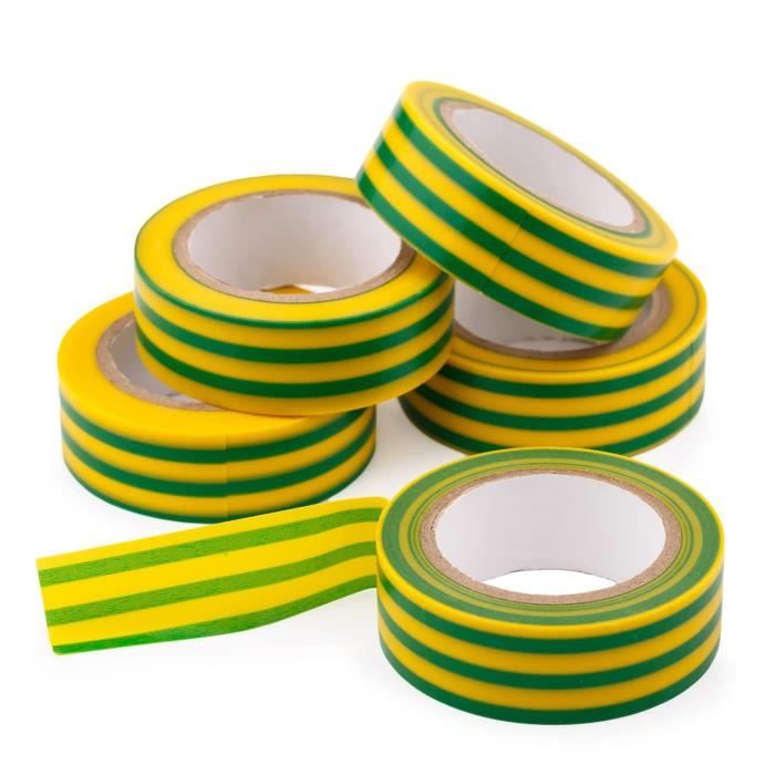 5 X Ruban Isolant Électrique Pvc 19 Mm X 10 M - Vert Et Jaune - 5 ...