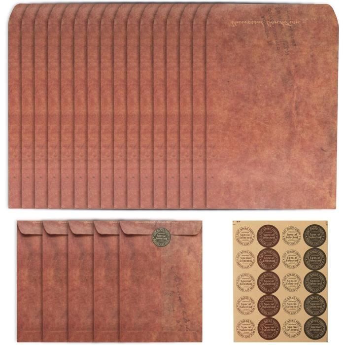 20 Enveloppes Rétro En Papier Kraft + 20 Autocollants De Cachet Vintage ...