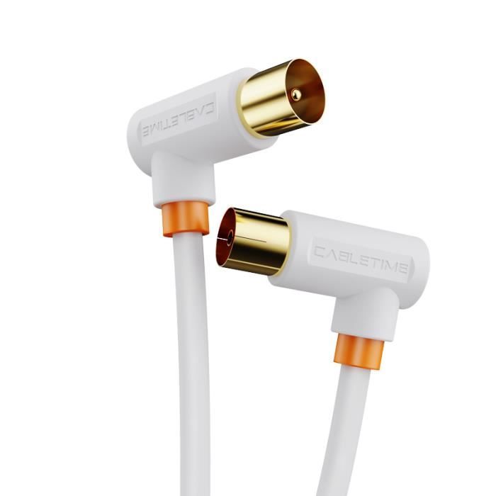 CABLE ANTENNE,White 2m 90degree câble TV numérique 90 degrés antenne ...