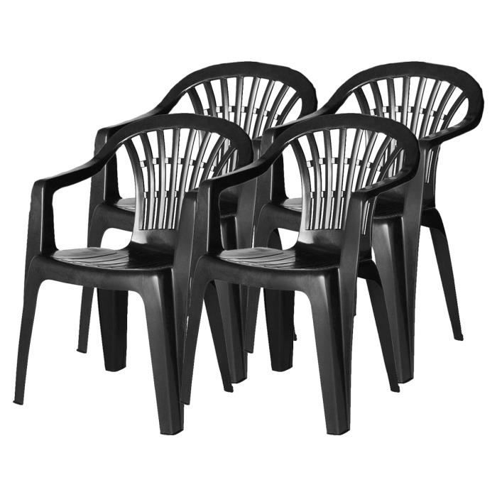 Lot 4 chaises de jardin empilable en résine coloris gris anthracite ...