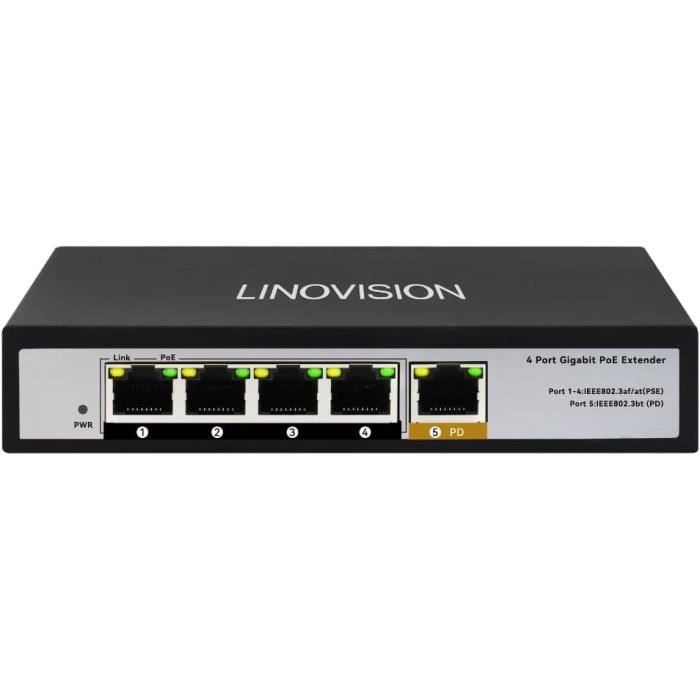 Extendeur Poe Gigabit 4 Ports Avec Entrée Poe 60 W, Switch Poe Ieee802 ...