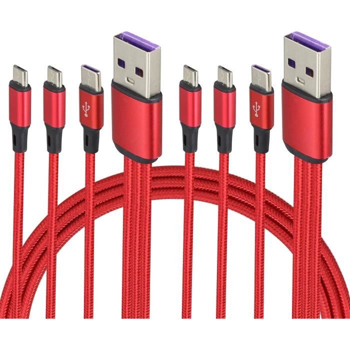 4Pied-2Pack 3 En 1 Usb 2.0 A Mâle À 3Micro Usb Mâle Nylon Tressé Câble ...