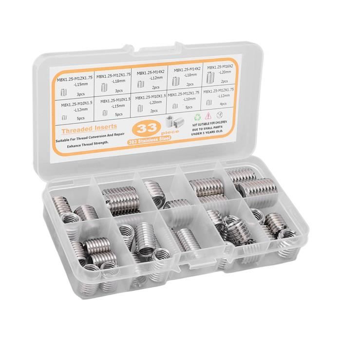 VBESTLIFE Insert fileté 33 pièces M8x1.25 Kit d'assortiment d'inserts ...