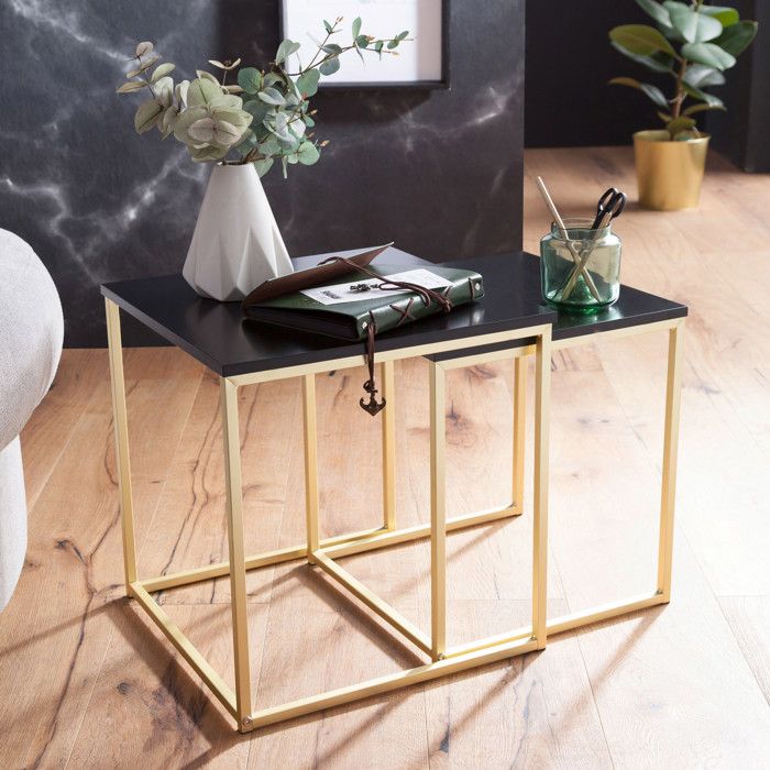 Table d'appoint WOHNLING CALA - WOHNLING - Set de 2 tables - Noir / or ...