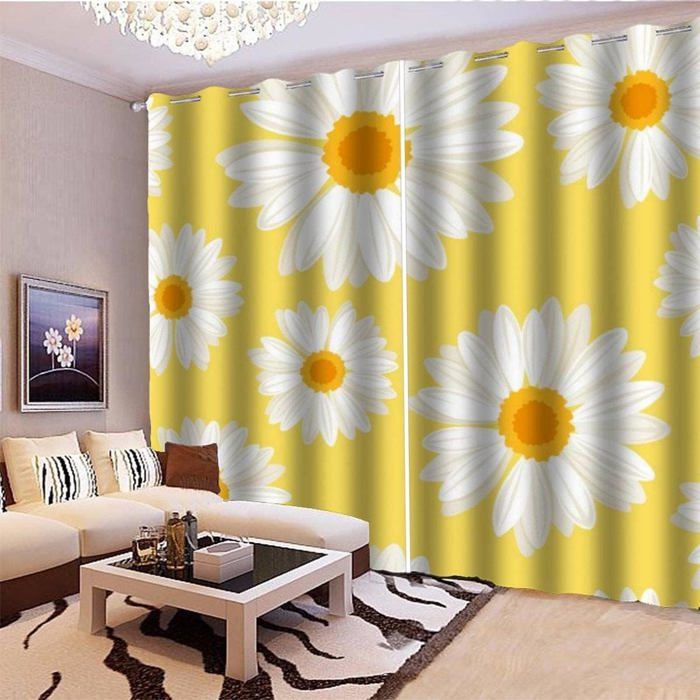 Motif Floral Rideau Occultant Oeillet Jaune 3D Motif Isolant Thermique ...