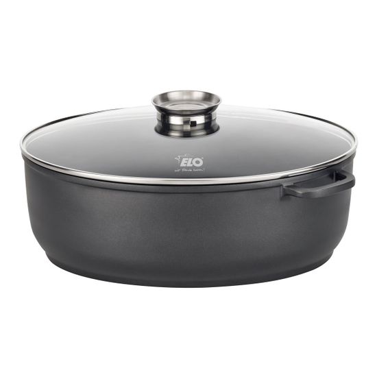 Cocotte - ELO - Faitout ovale en fonte d'aluminium - Noir - 38 x 25 cm - Couvercle en verre ...