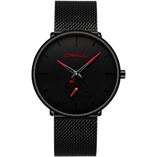 Montre noire ultra fine pour homme avec bracelet en maille d'acier ...