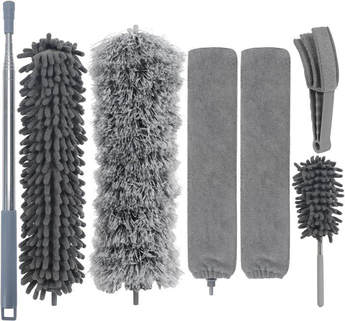 7 Pièces Plumeau Telescopique Microfibre Plumeau Poussiere Telescopique ...
